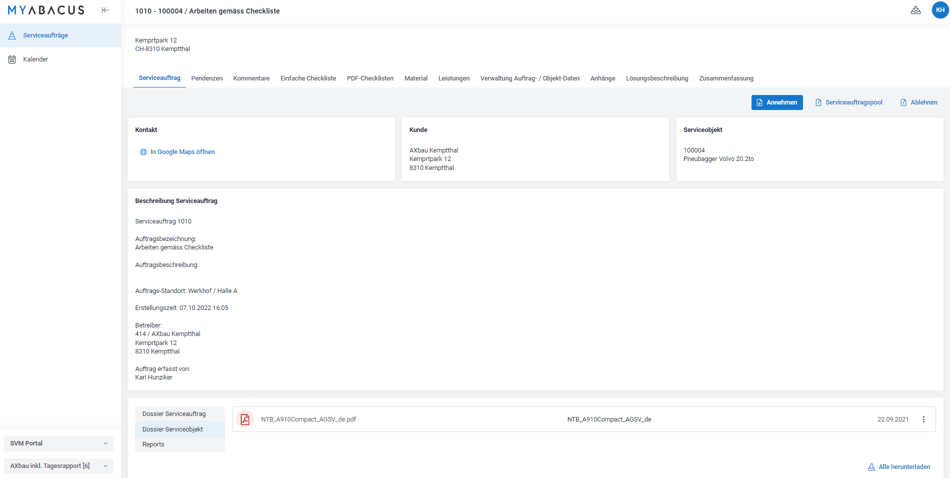 Ein Serviceauftrag mobil abwickeln via MyAbacus-Portal
